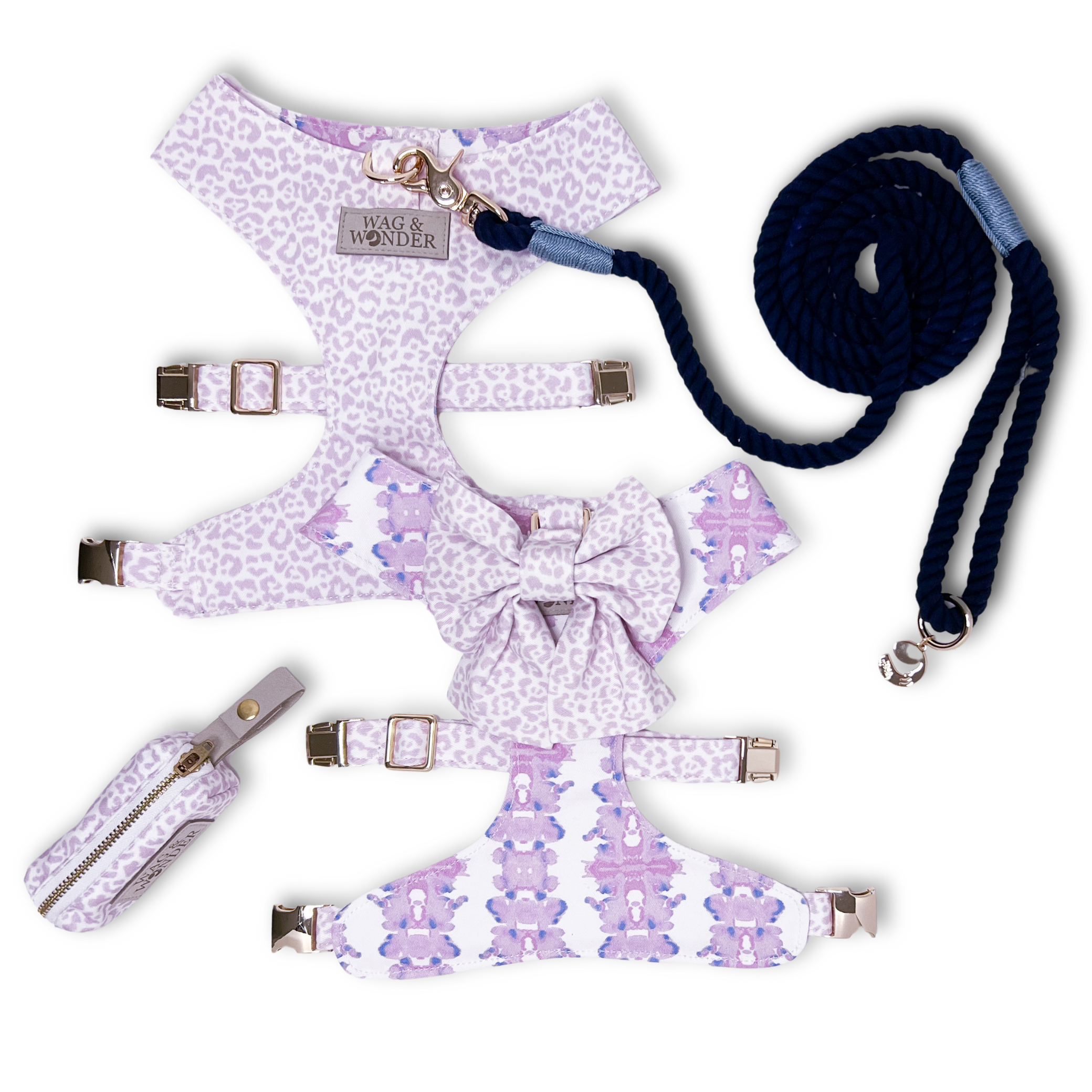 French Lavender Reversible Dog Harness + Sailor Bow Walk Set – Wag & Wonder