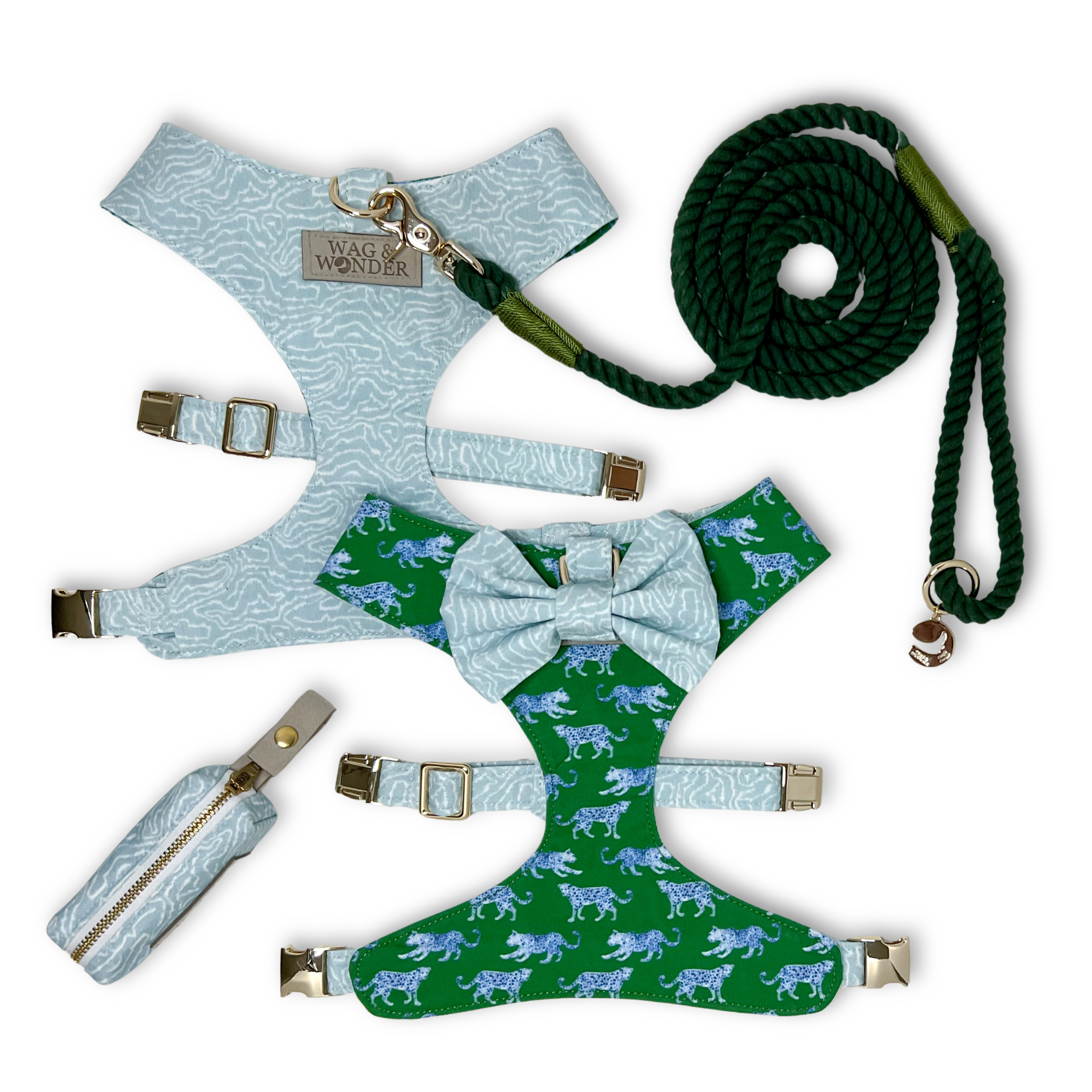 Leopard Parade Reversible Dog Harness + Bow Tie Walk Set – Wag & Wonder